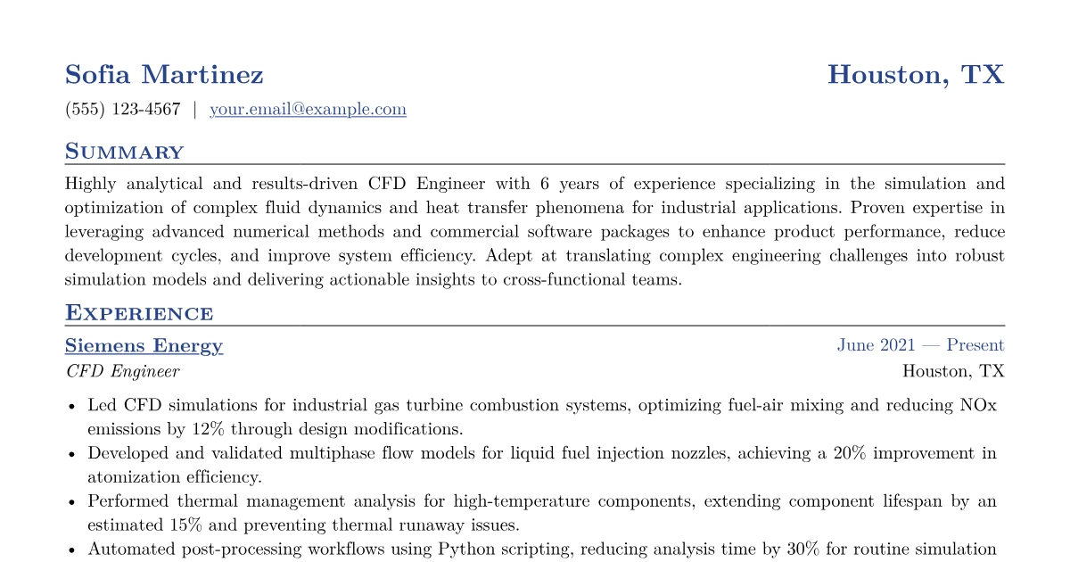 CFD Engineer Resume Examples + Free Template (2026)
